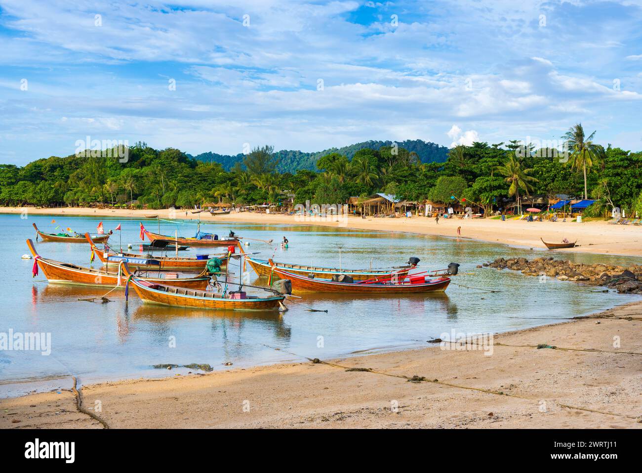Longtail boats, fishing boats at Klong Khong beach, fishermen, sea ...