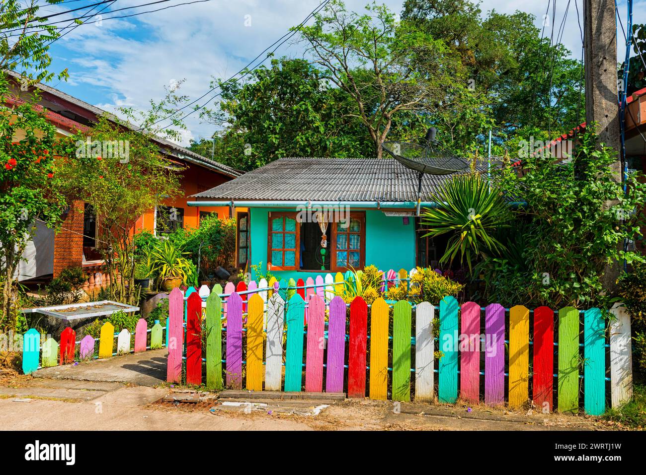 Pastel-coloured house with colourful fence, colourful, colourful ...
