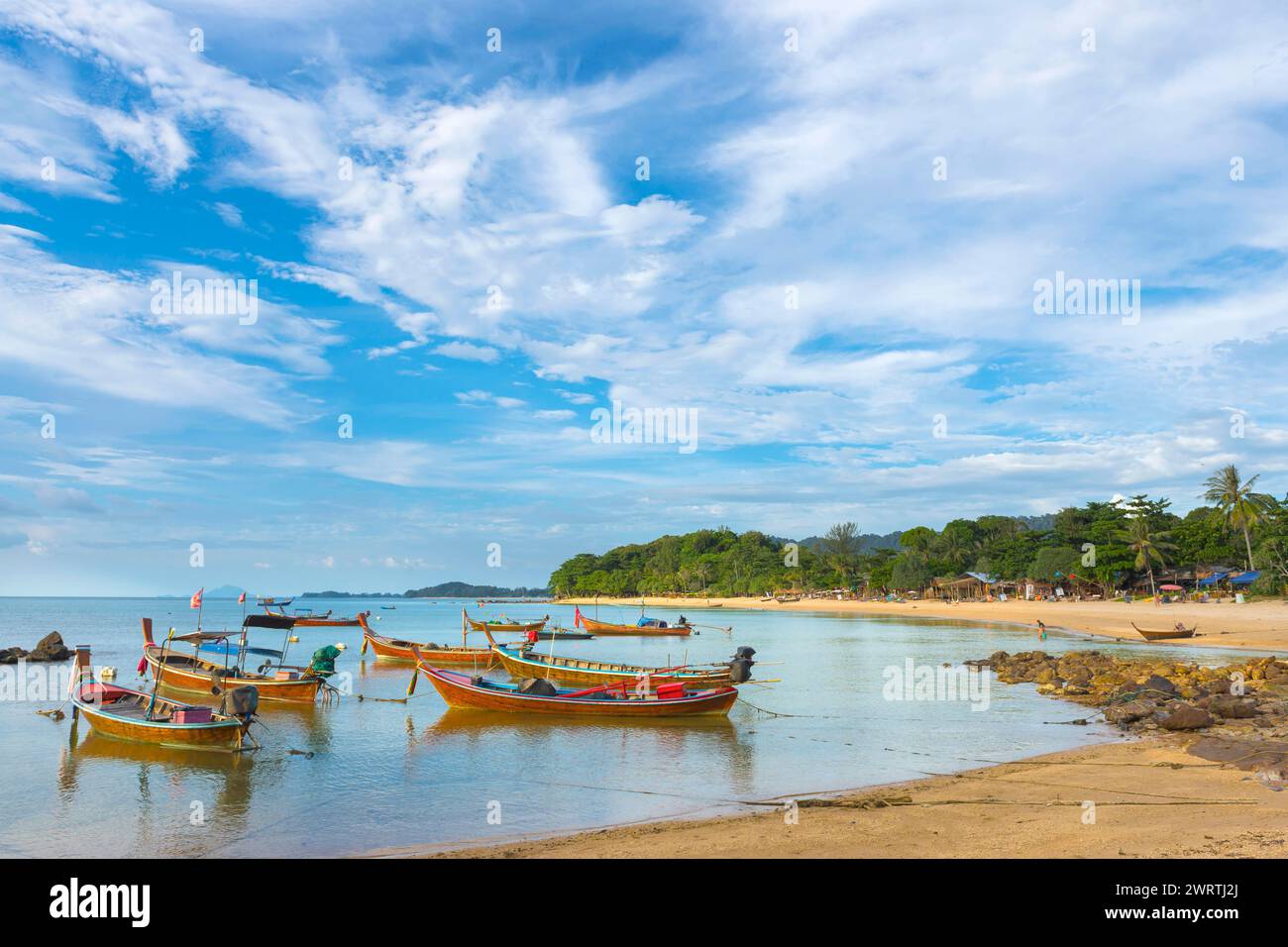 Longtail boats, fishing boats at Klong Khong beach, fishermen, sea ...