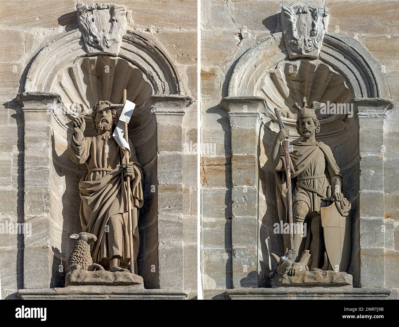 Sculptures, Saviour with the Lamb of God and St. George with the Dragon ...