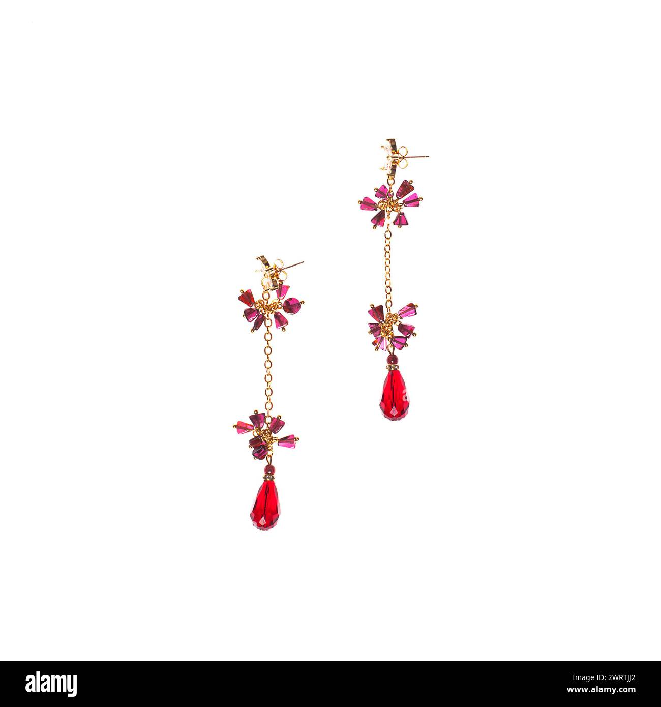 Ruby earring isolated on white background Stock Photo - Alamy
