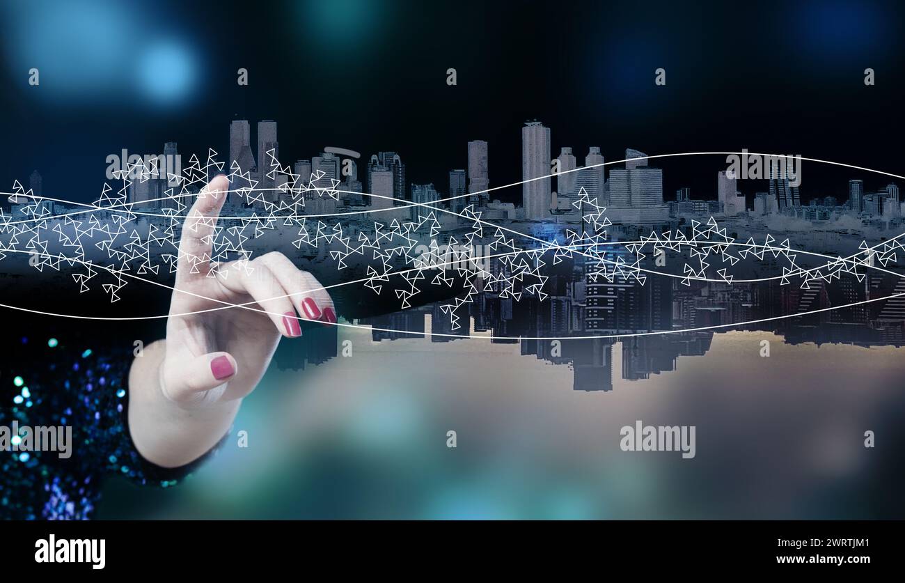 Woman pointing blue button hi-res stock photography and images - Alamy