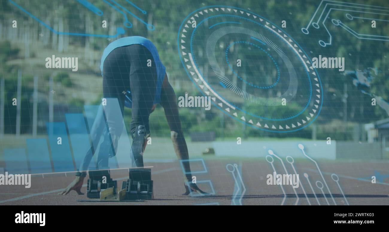 Image of data processing over disabled african american male runner ...