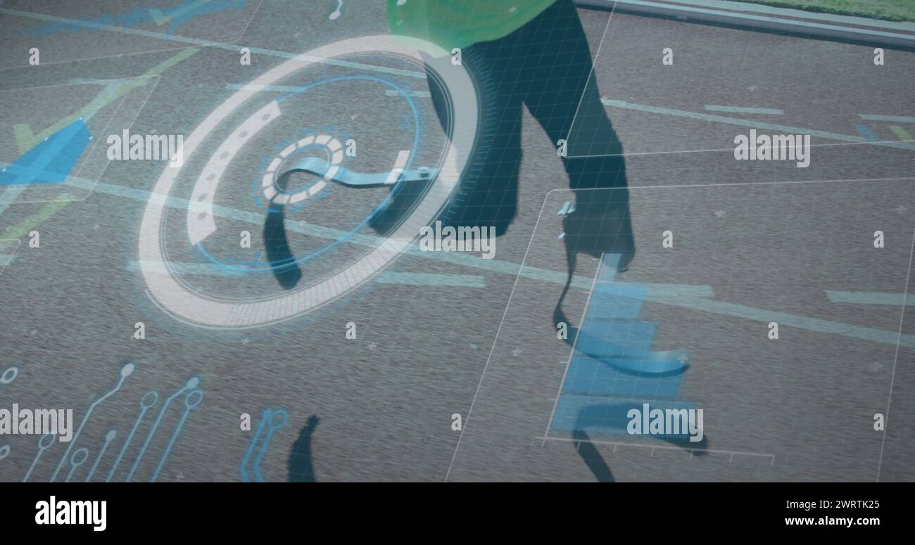 Image of data processing over disabled african american male runner ...