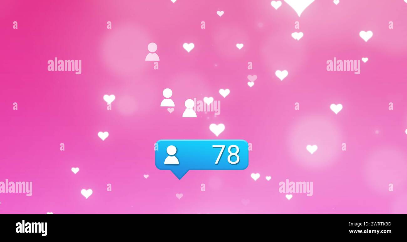 Image of profile icon with increasing numbers over multiple heart icons ...