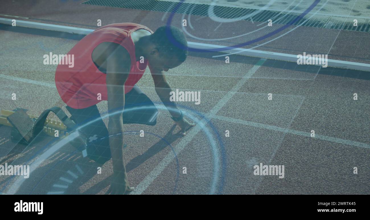 Image of data processing over disabled african american male runner ...