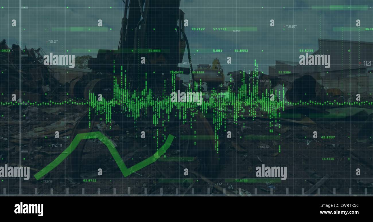 Image of statistical data processing over grid network against crane ...