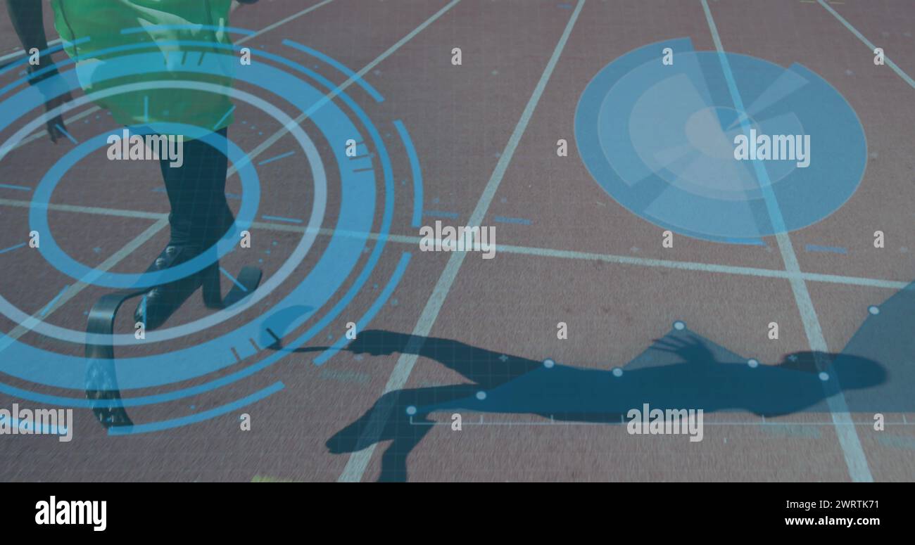 Image of data processing over disabled african american male runner ...