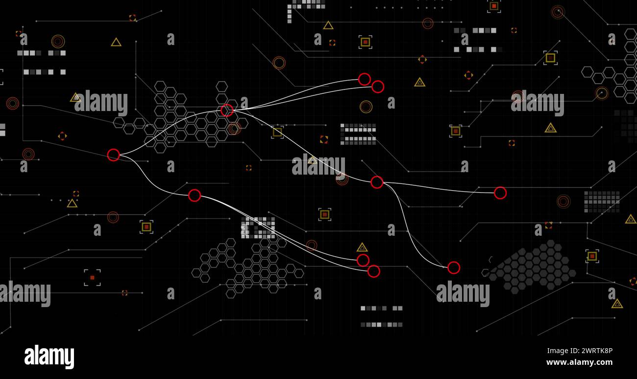 Image of graphs, data and connections on black background Stock Photo ...