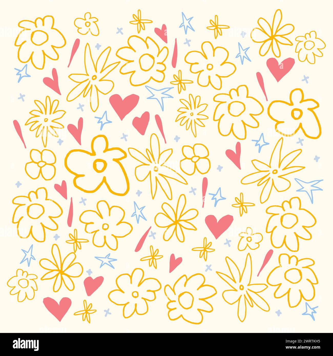Vector illustration. Simple minimalistic seamless pattern of flowers ...
