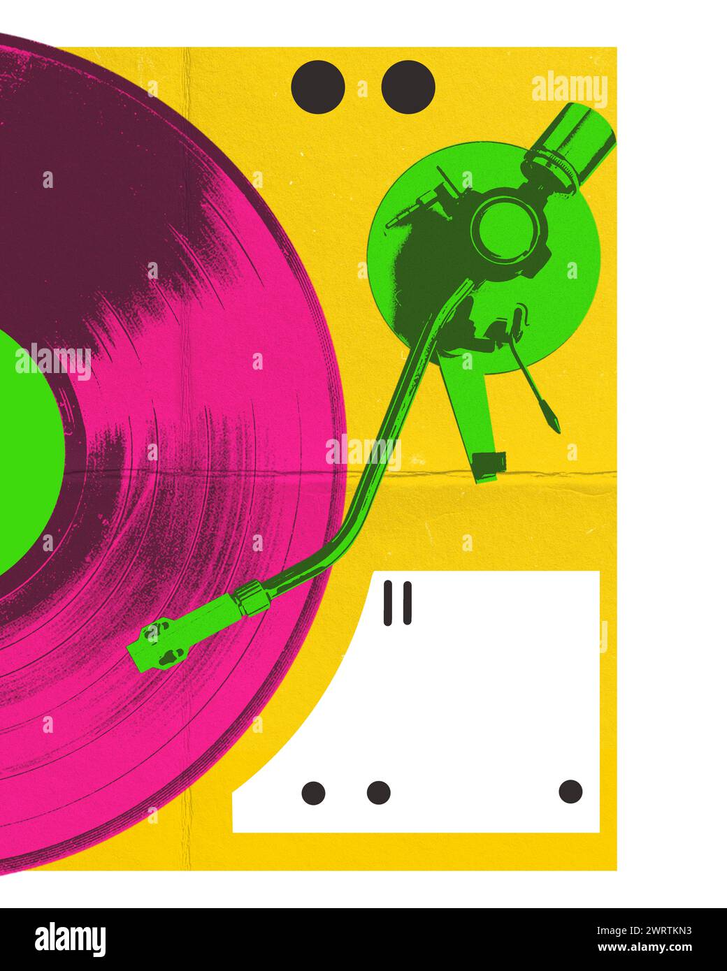 Stylized vinyl record and turntable tonearm on a dual-tone background ...