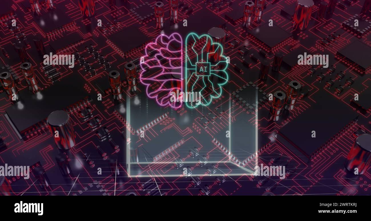 Image of ai data processing and icons over computer circuit board ...