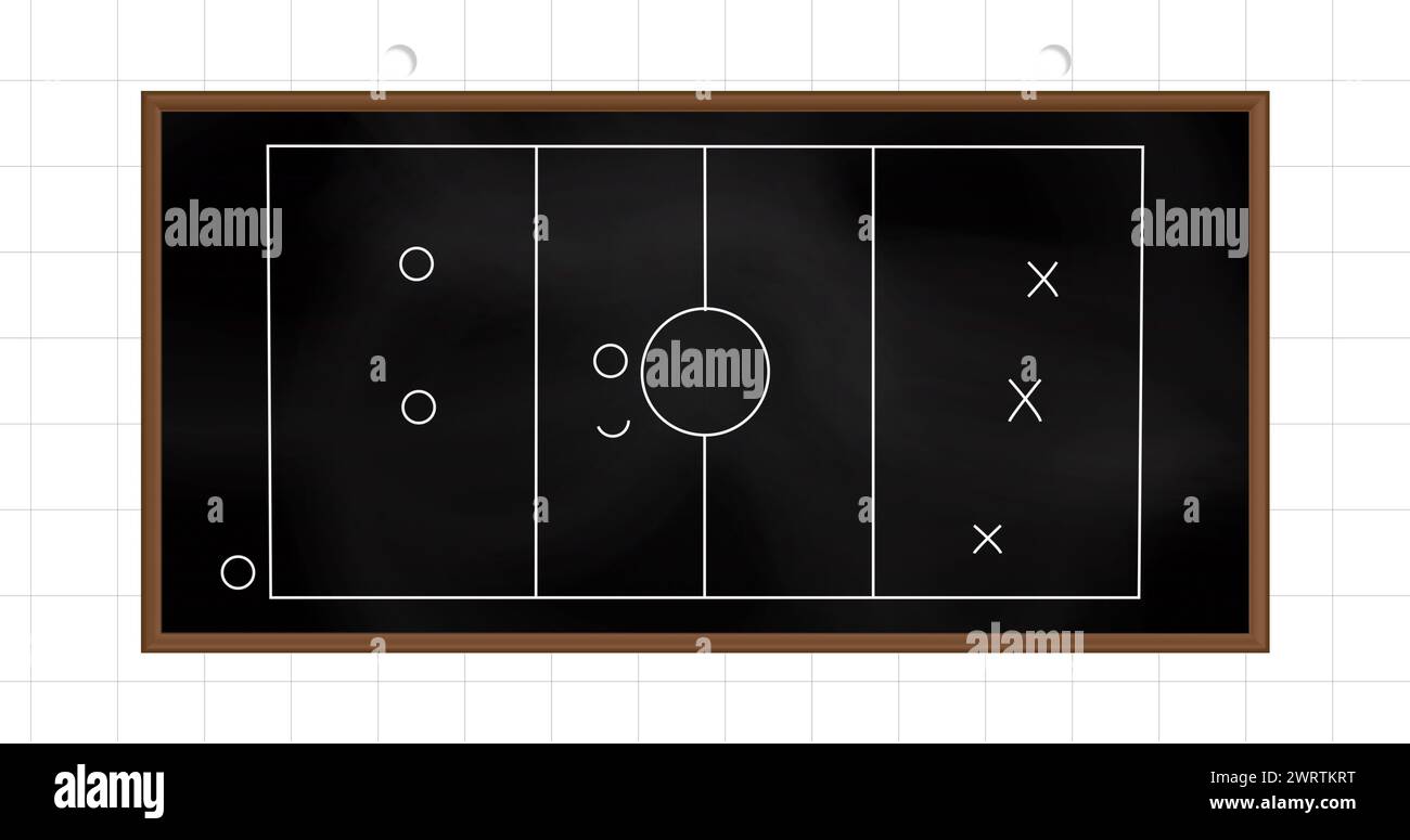 Image of football game strategy drawn on black chalkboard against ...