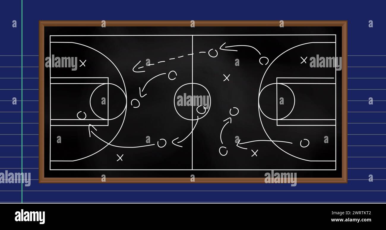 Image of football game strategy plan against blue lined paper ...
