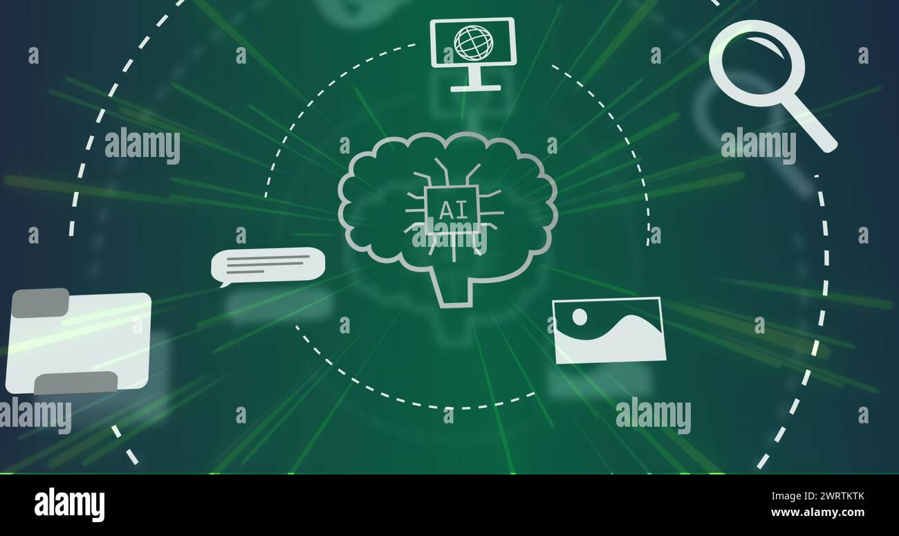Image of ai data processing and icons over green background Stock Photo ...