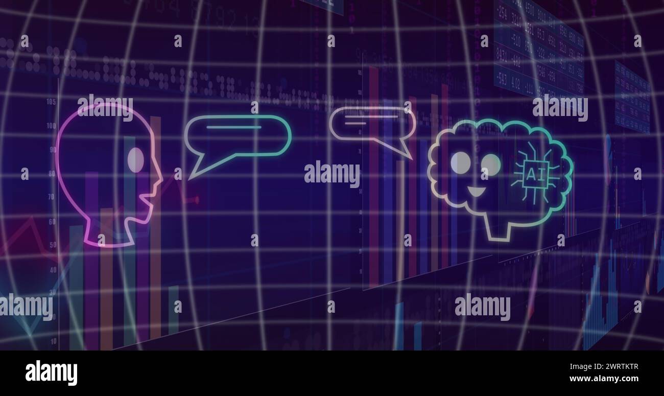 Image of ai data processing and icons over grid Stock Photo - Alamy