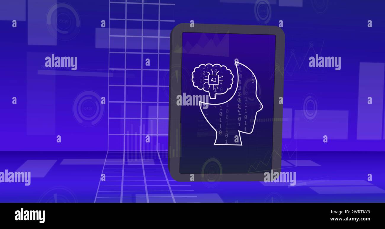 Image of ai data processing and icon over computer screen Stock Photo ...