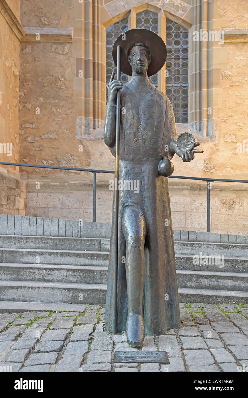 Sculpture Pilgrim with staff and scallop shell and monument to the Way ...