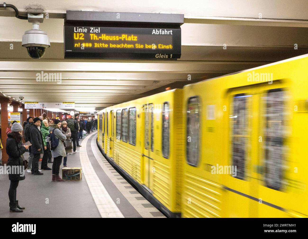 A video surveillance camera is installed at an underground station at ...
