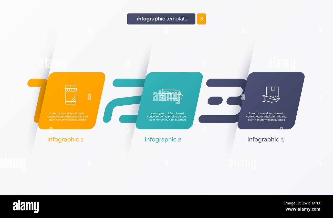 Vector number infographic template composed of 3 rounded squares Stock ...