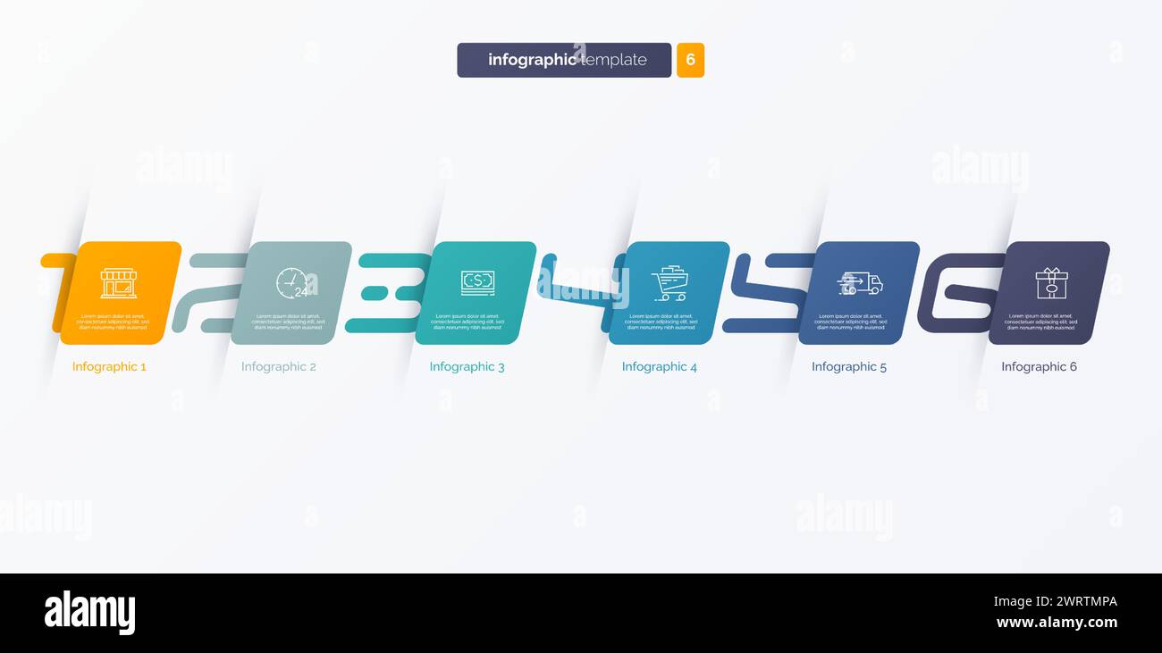 Vector number infographic template composed of 6 rounded squares Stock ...