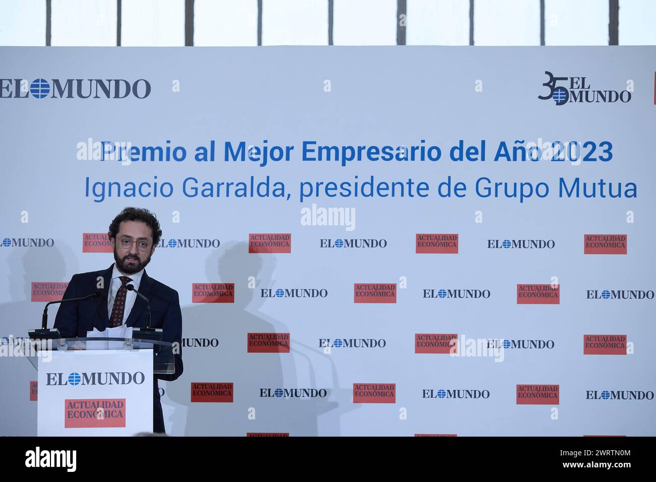 The editor of El Mundo, Joaquín Manso, speaks during the award ceremony ...