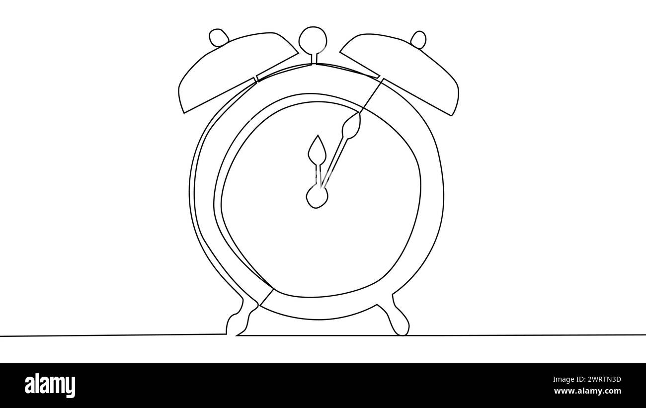 self drawing of single continuous line alarm clock. Minimalism. Full length one line animation ...