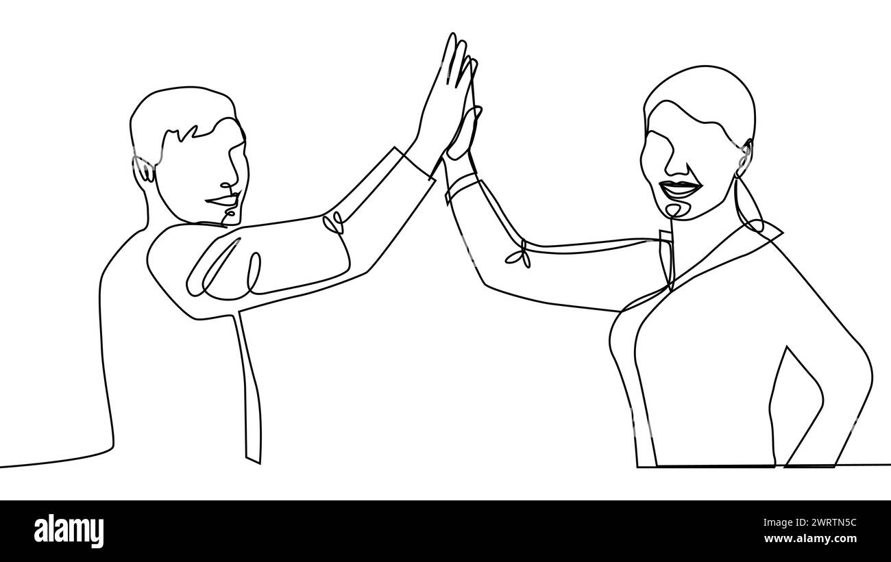 Continuous line of men giving high fives gesture hands to celebrate ...