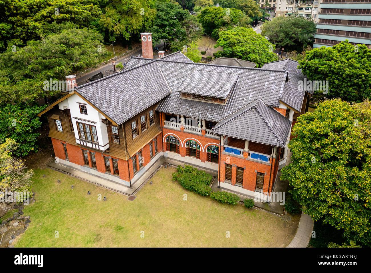 Aerial view of the Beitou Hot Spring Museum in taipei city, taiwan ...