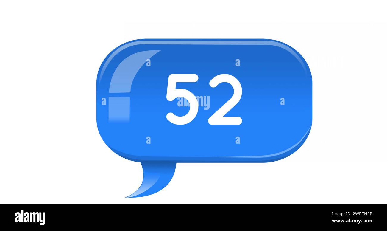 Digital image of increasing numbers inside a blue chat box on a white ...