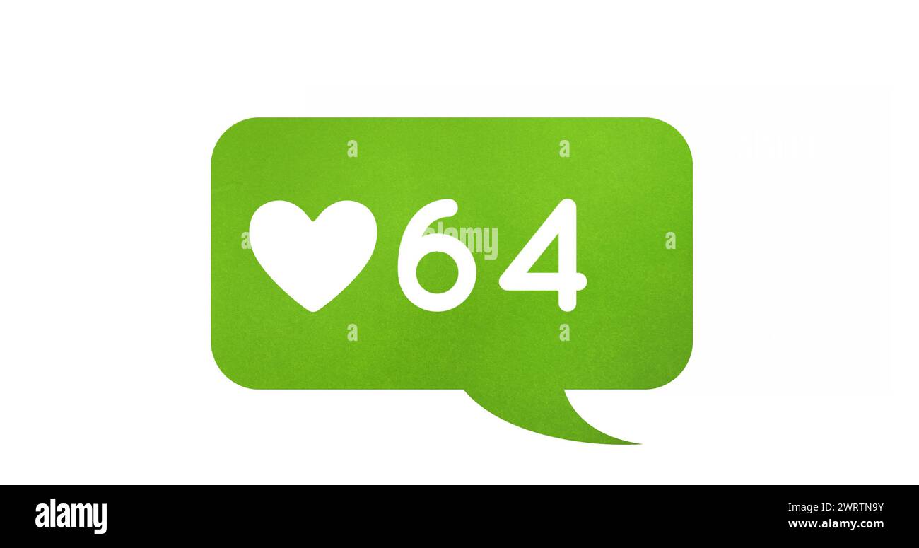 Digital image of a heart icon and increasing numbers on a white ...