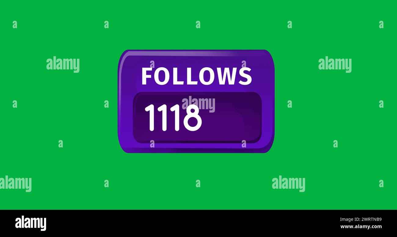 Digital image of numbers of followers increasing inside a purple box on ...