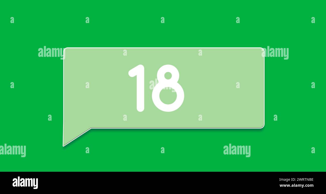 Image of a green chat box with numbers increasing on a green background ...