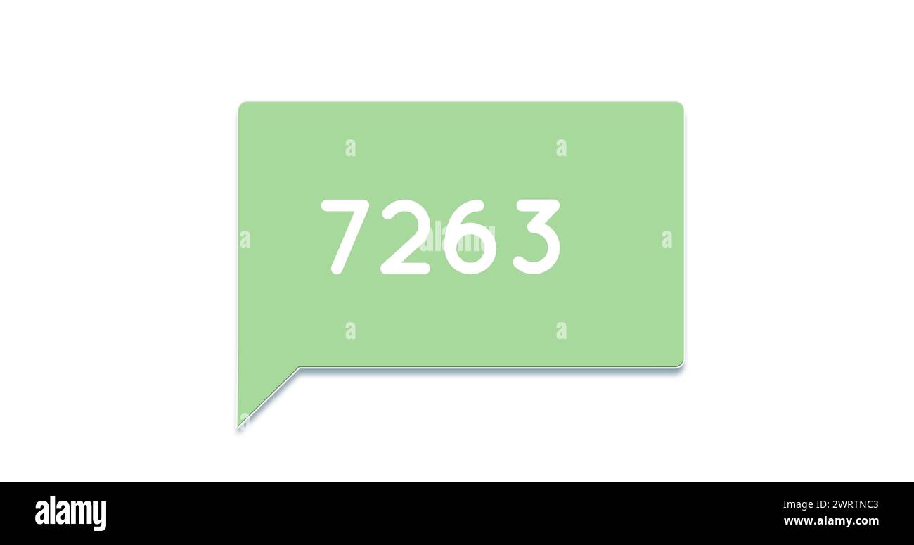 Image of a green chat box with numbers increasing on a white background ...