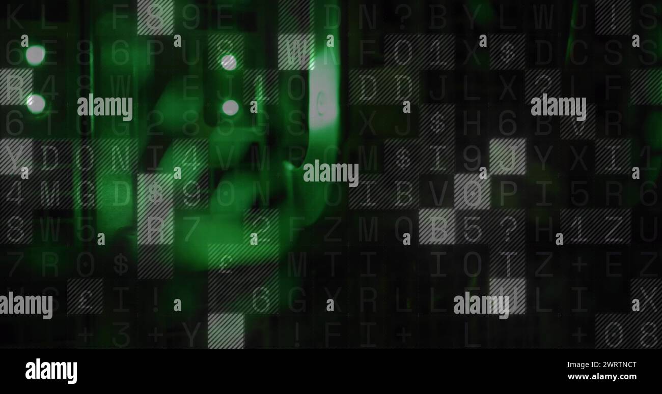 Image of numbers and letters over black background Stock Photo - Alamy