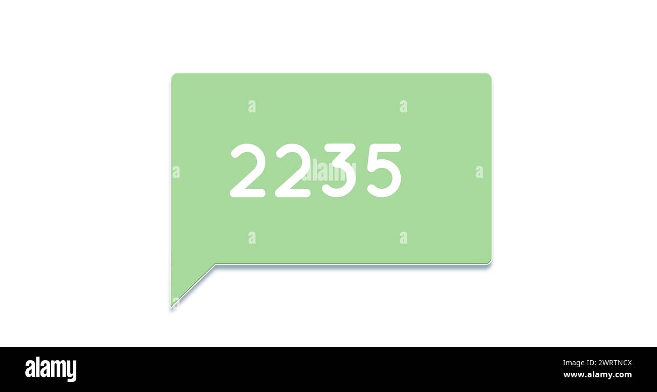 Image of a green chat box with numbers increasing on a white background ...