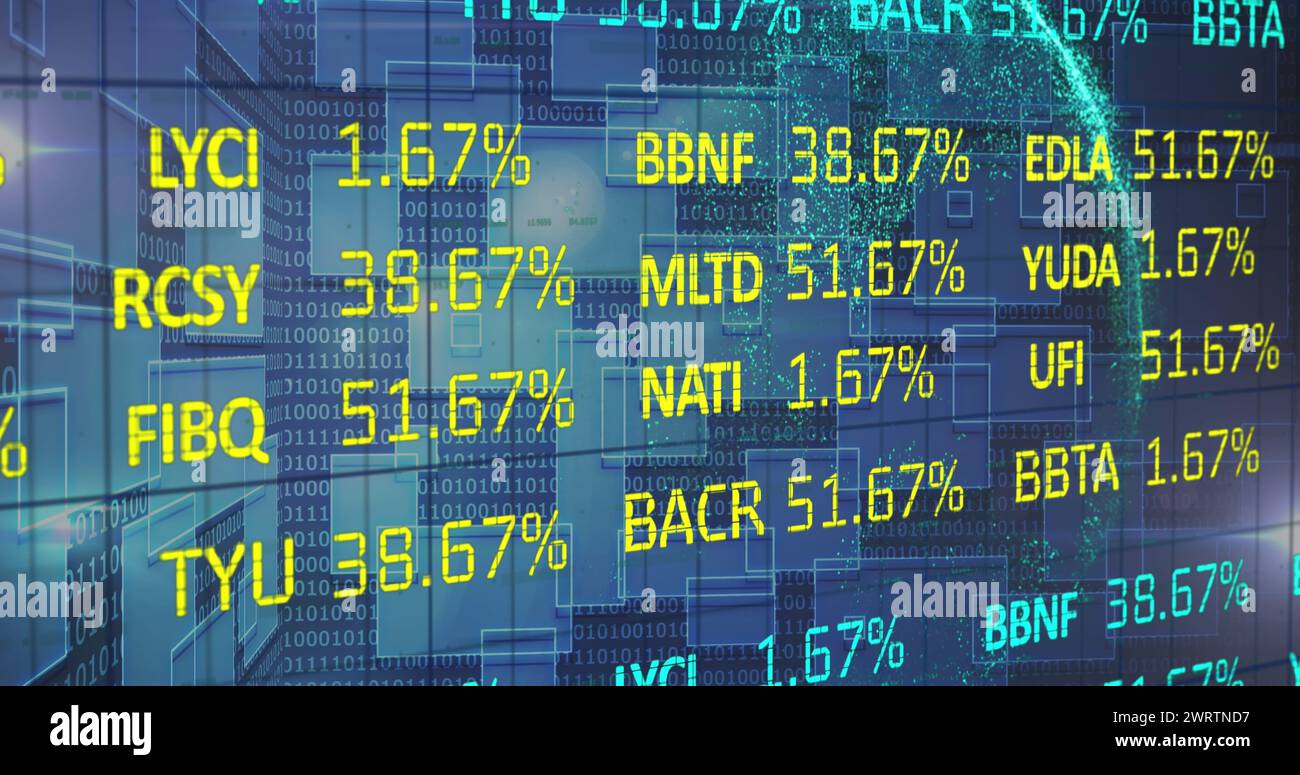 Image of stock market and binary coding over black background Stock ...