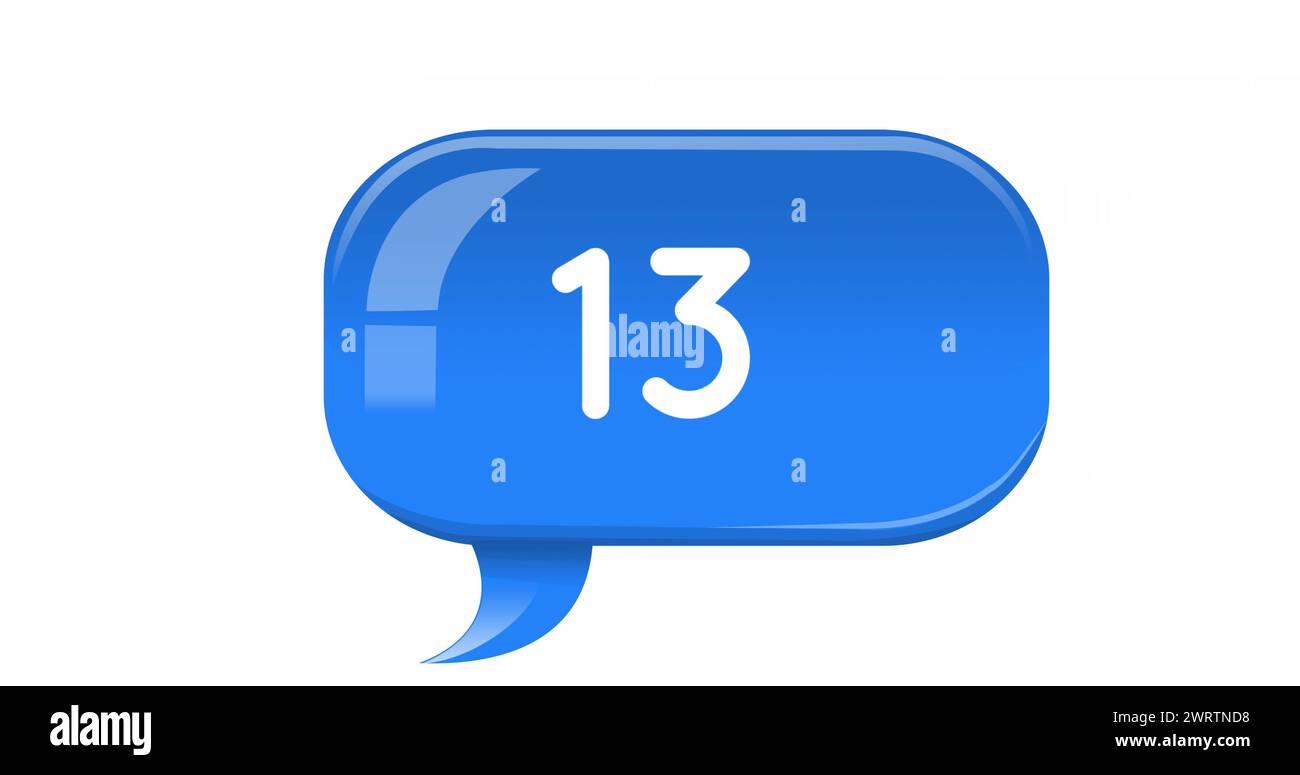 Digital image of increasing numbers inside a blue chat box on a white ...