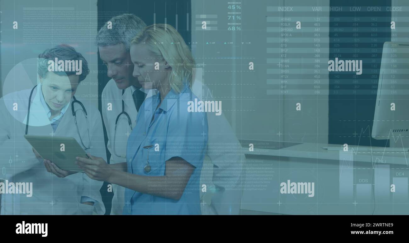 Image of data processing over diverse doctors Stock Photo - Alamy