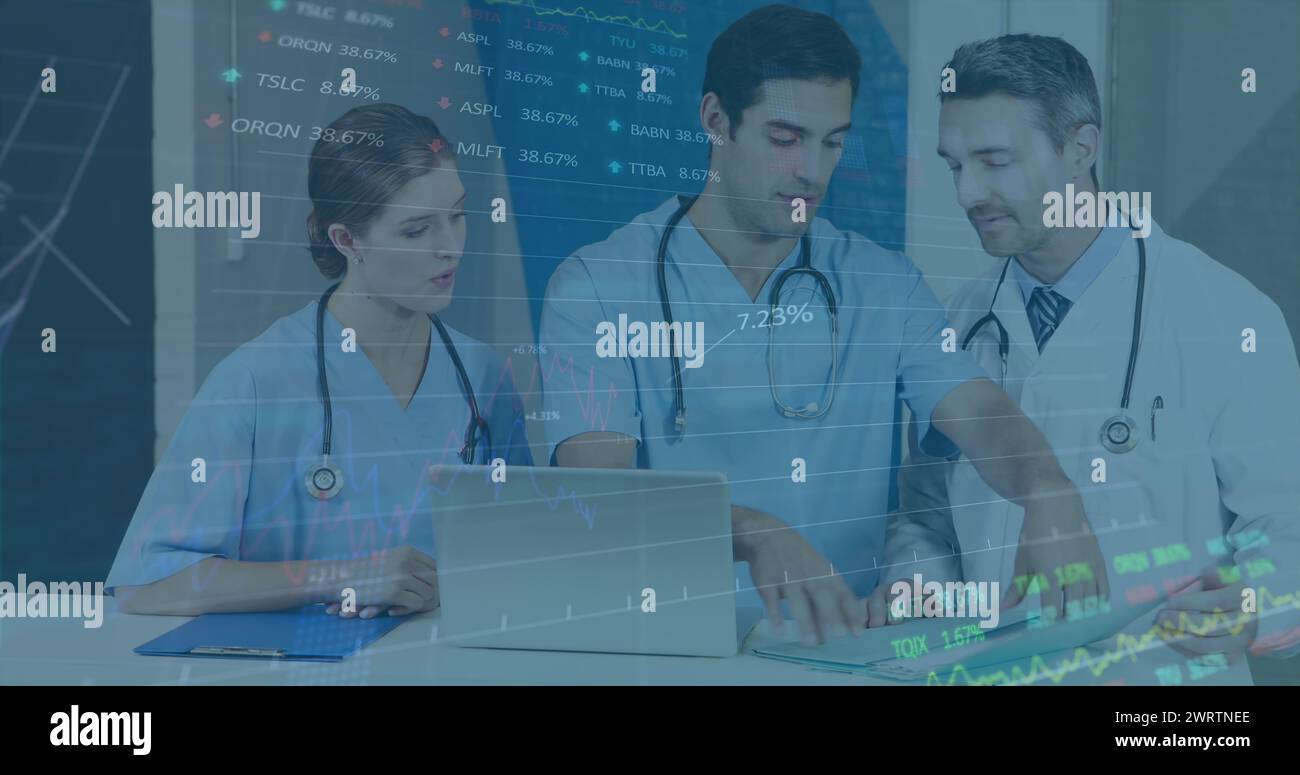 Image of data processing over diverse doctors Stock Photo - Alamy