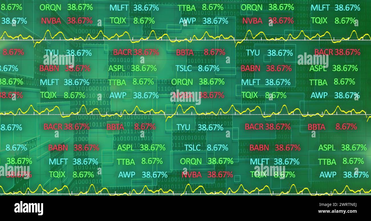 Image of stock market and binary coding over green background Stock ...