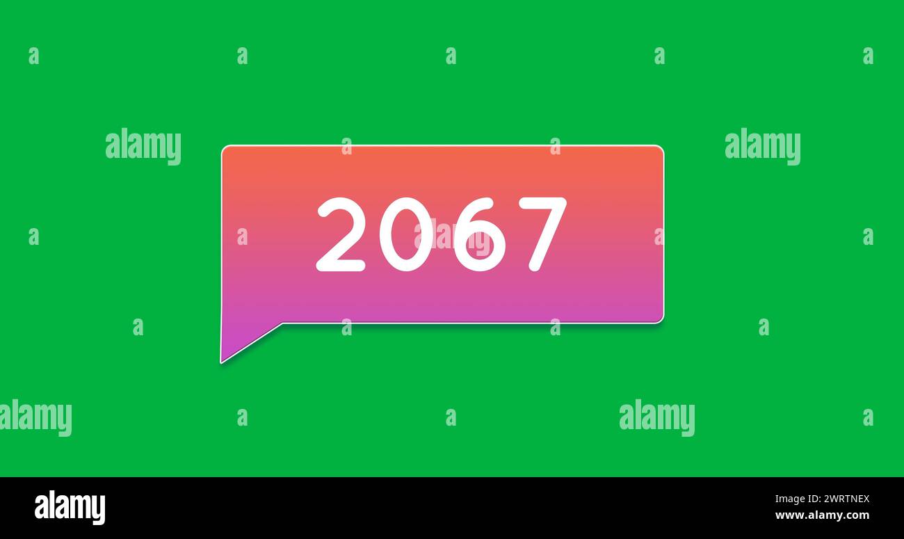 Digital image of a gradient pink message notification bubble with an ...