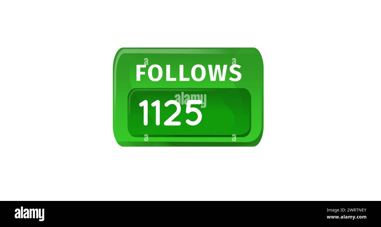 Digital image of a follower Icon in a green button increasing in number ...