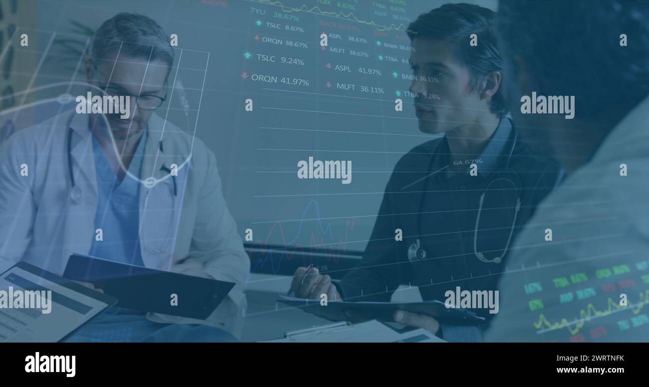 Image of data processing over diverse doctors Stock Photo - Alamy