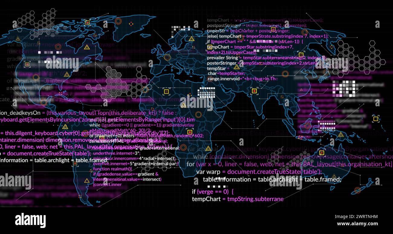 Image of markers and data processing over world map Stock Photo - Alamy