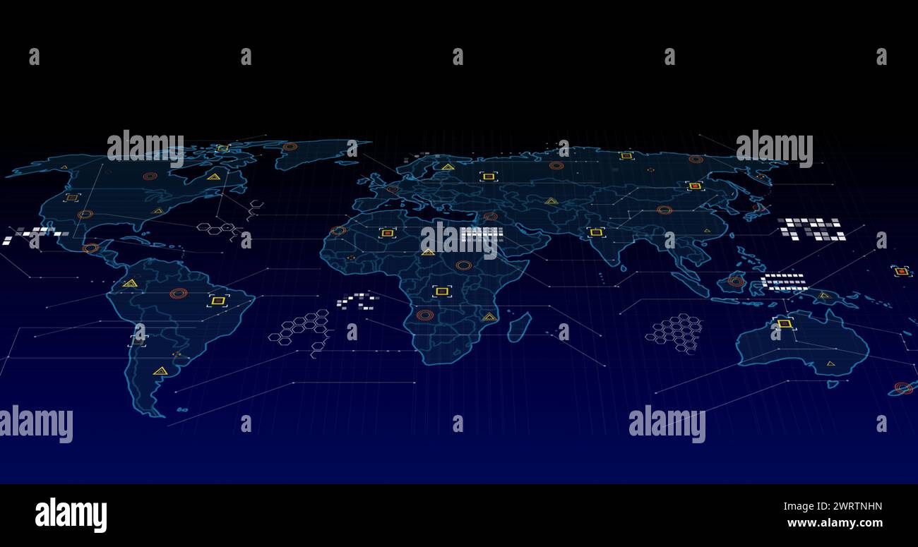 Image of markers and data processing over world map Stock Photo - Alamy