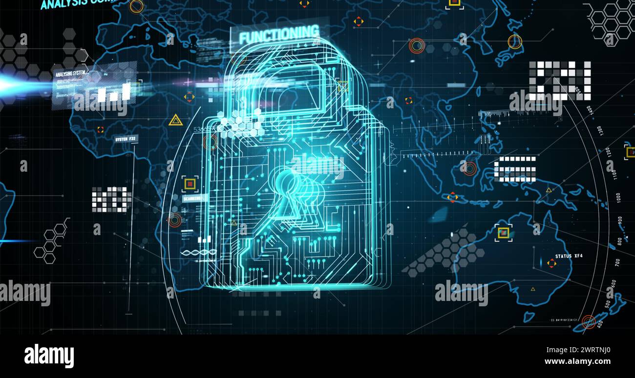 Image Of Online Security Padlock Markers And Data Processing Over