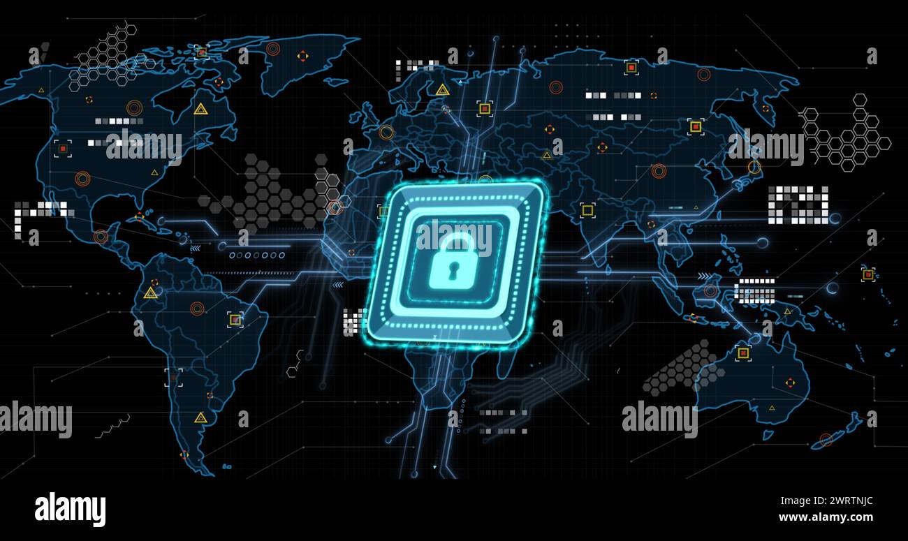 Image Of Online Security Padlock Markers And Data Processing Over