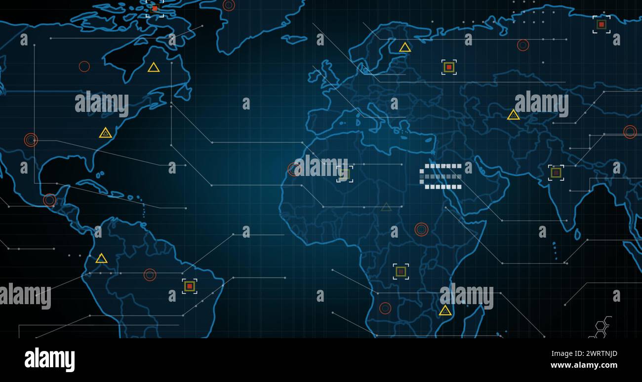 Image of markers and data processing over world map Stock Photo - Alamy