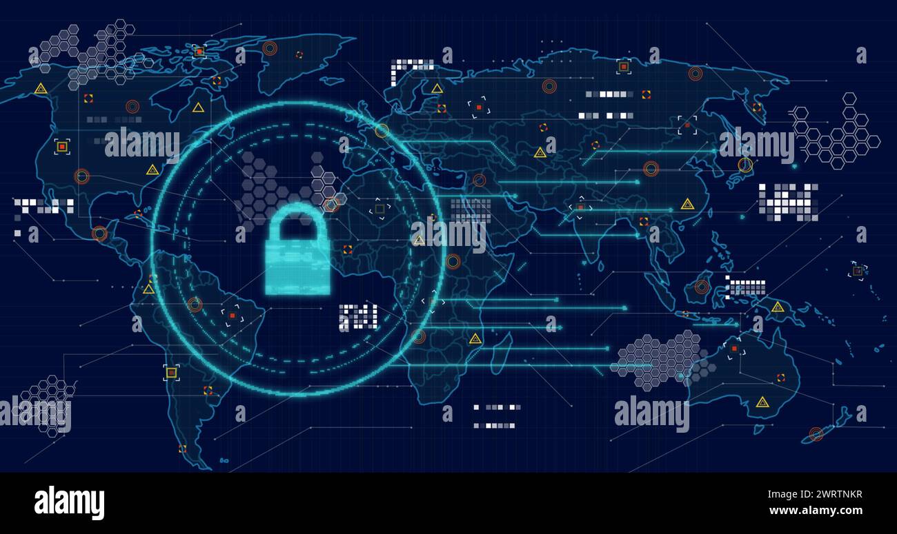 Image Of Online Security Padlock Data Processing And Markers Over